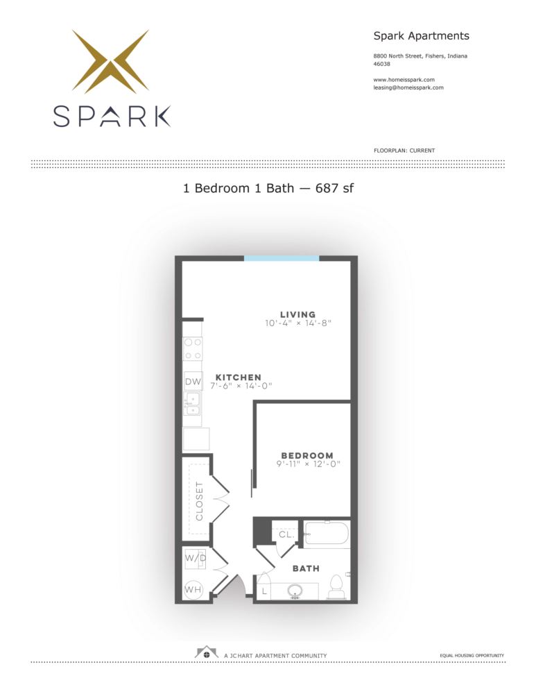 Current 1 Bedroom Floor Plan | Spark Apartments