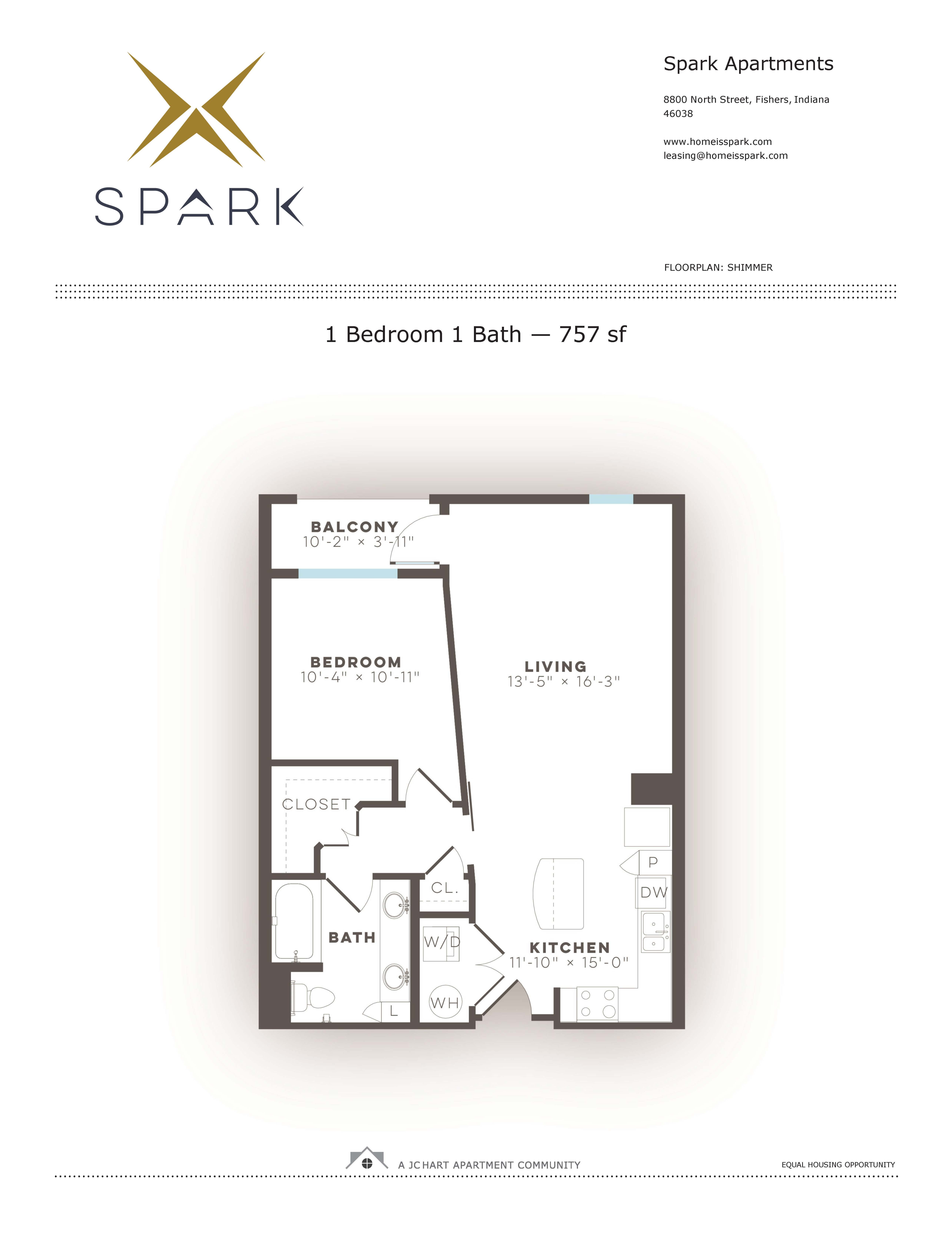 Shimmer 1 Bedroom Floor Plan | Spark Apartments